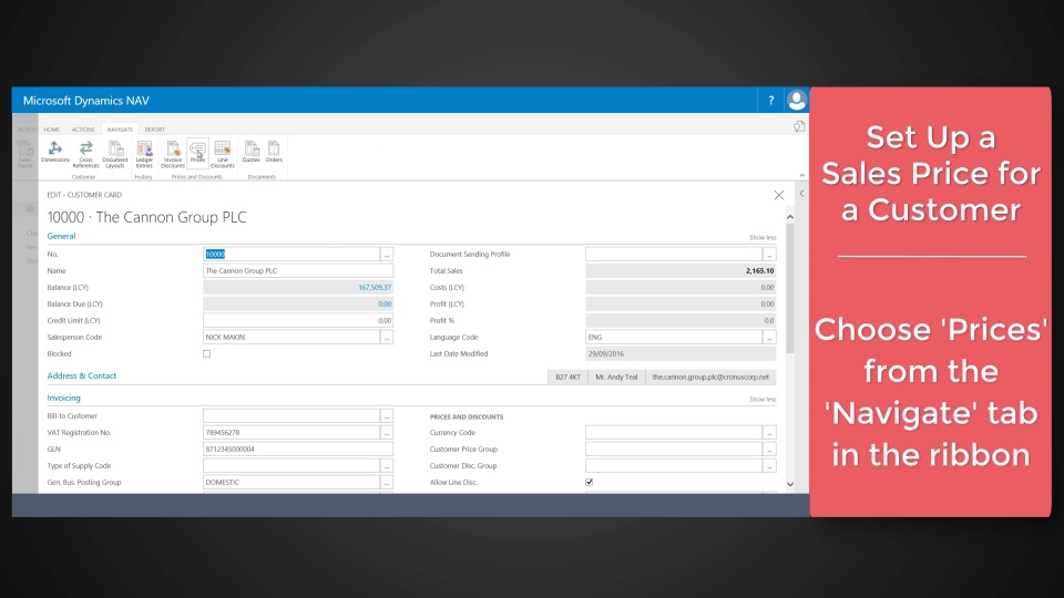 Dynamics NAV - How to Set up Sales Prices for a Customer