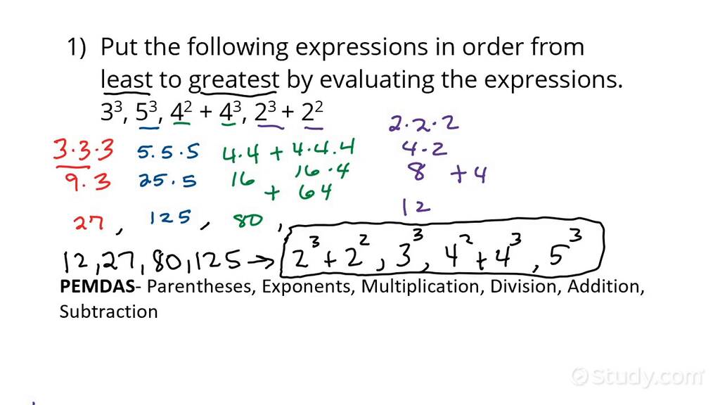 Ordering Exponent Expressions | Algebra | Study.com