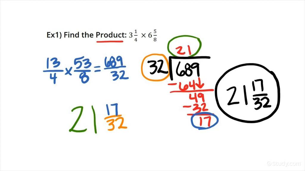 Multiplying Mixed Numbers with Mixed Number Solutions | Algebra | Study.com