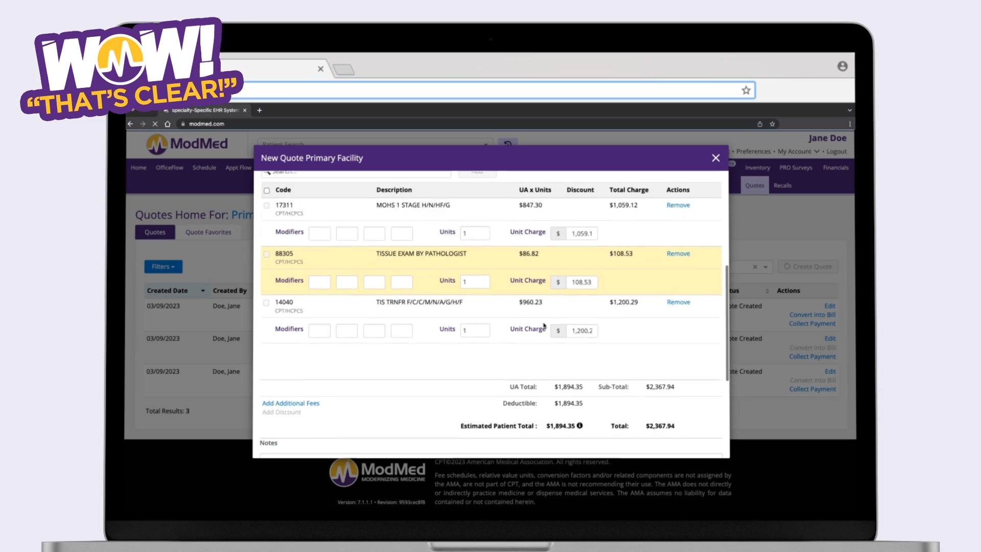 Estimate Charges for Patients with ModMed