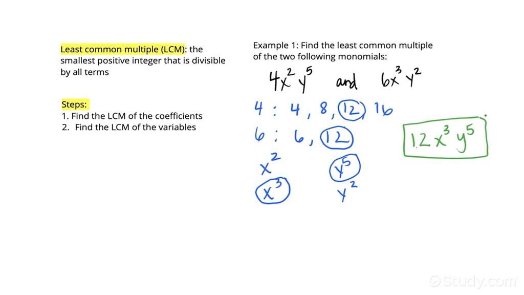 Finding the LCM of 2 Monomials | Algebra | Study.com