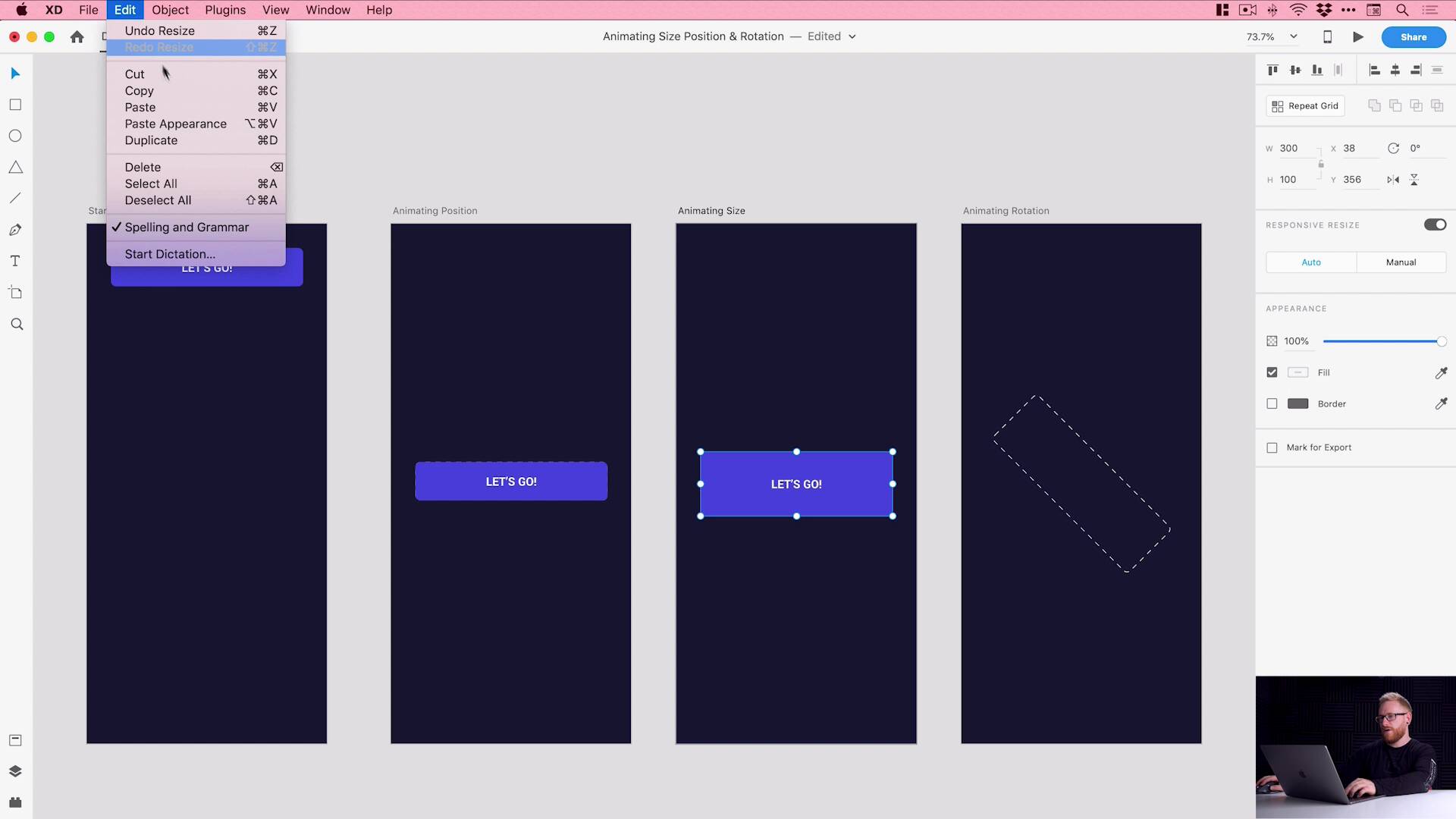 Beginner to Advanced With Adobe XD Auto-Animate - Adjusting the Position, Size, and Rotation of ...
