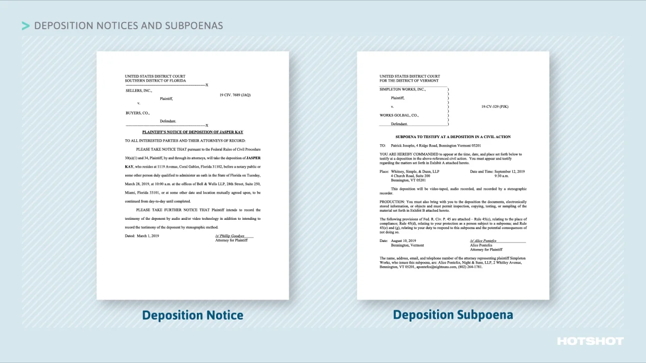 Deposition Notices and Subpoenas - Depositions