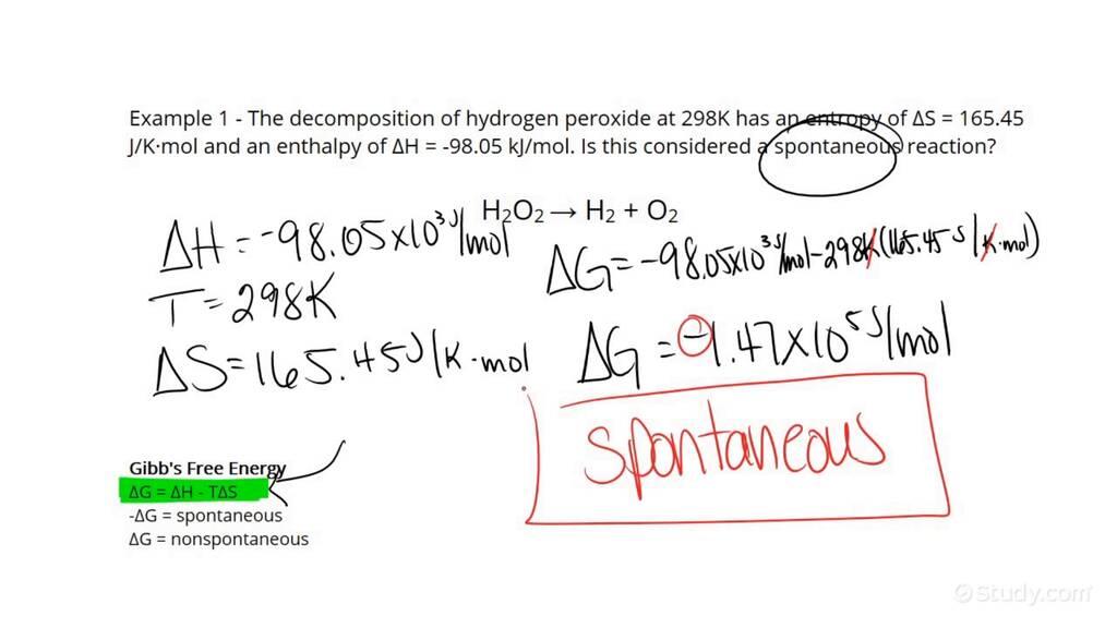 Calculating ?G from ?H and ?S | Chemistry | Study.com