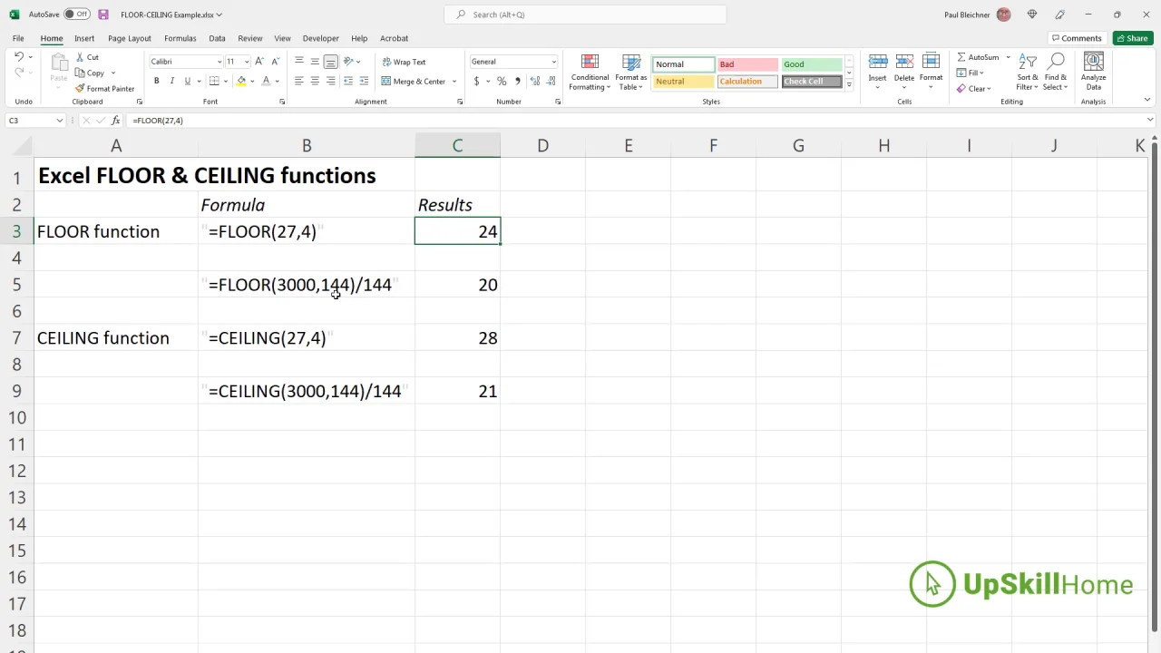 UpSkillHome | Excel FLOOR-CEILING functions