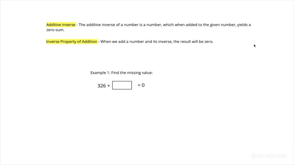 Using the Inverse Property of Addition | Algebra | Study.com
