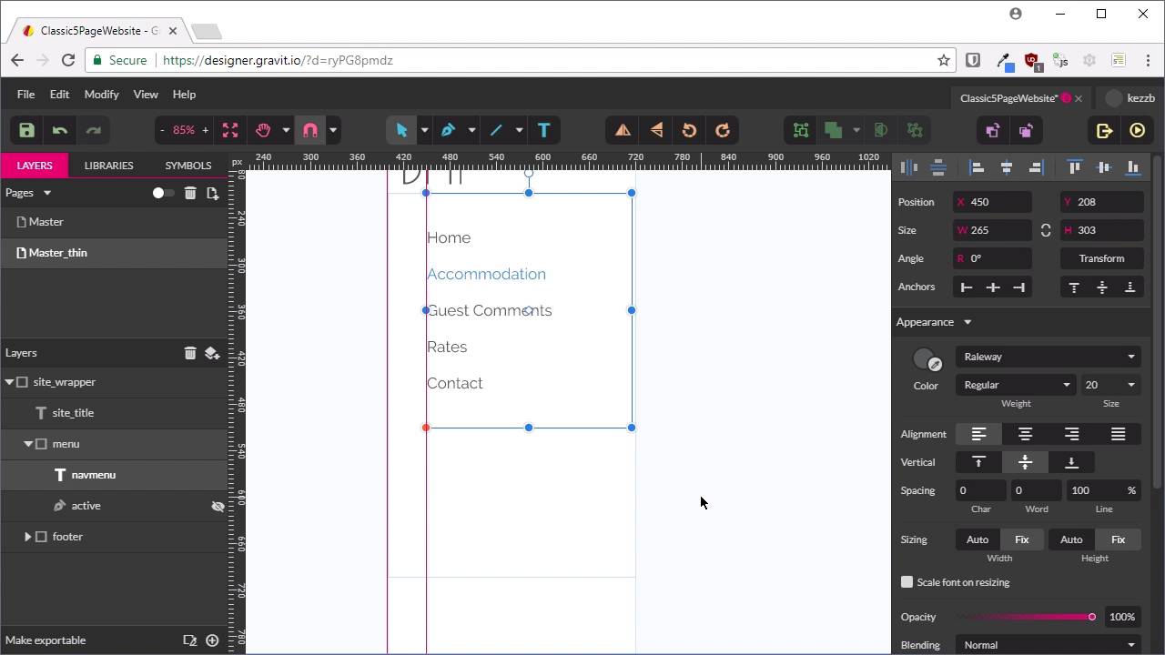 Build a Classic Five-Page Website - Master Layout: Thin Width