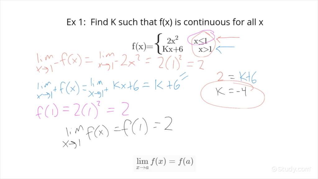 Showing that a Continuous Piecewise-defined Function the Limiting Value at Both Sides of a ...