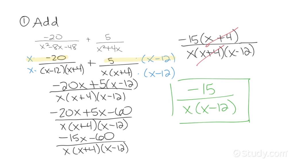 Adding Rational Expressions Involving Different Quadratic Denominators ...