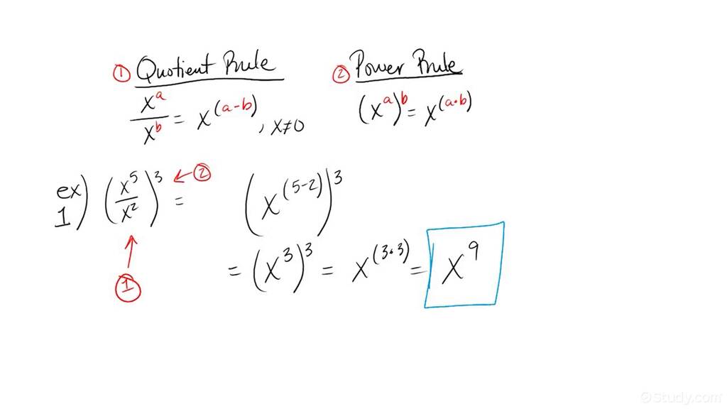 How to Use Power and Quotient Rules with Positive Exponents | Algebra ...