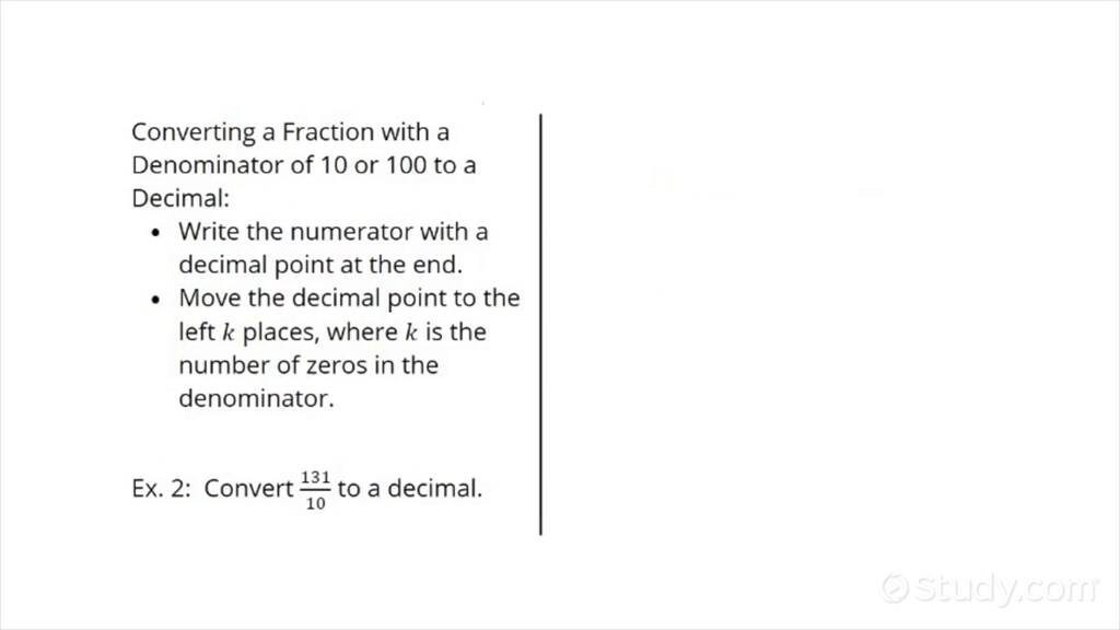 How to Convert a Fraction with a Denominator of 10 or 100 to a Decimal ...
