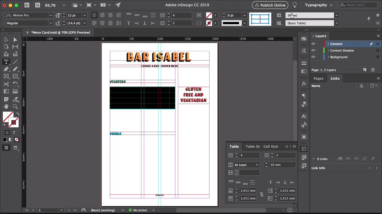 Restaurant Menu Design in Adobe InDesign - Using Tables in InDesign