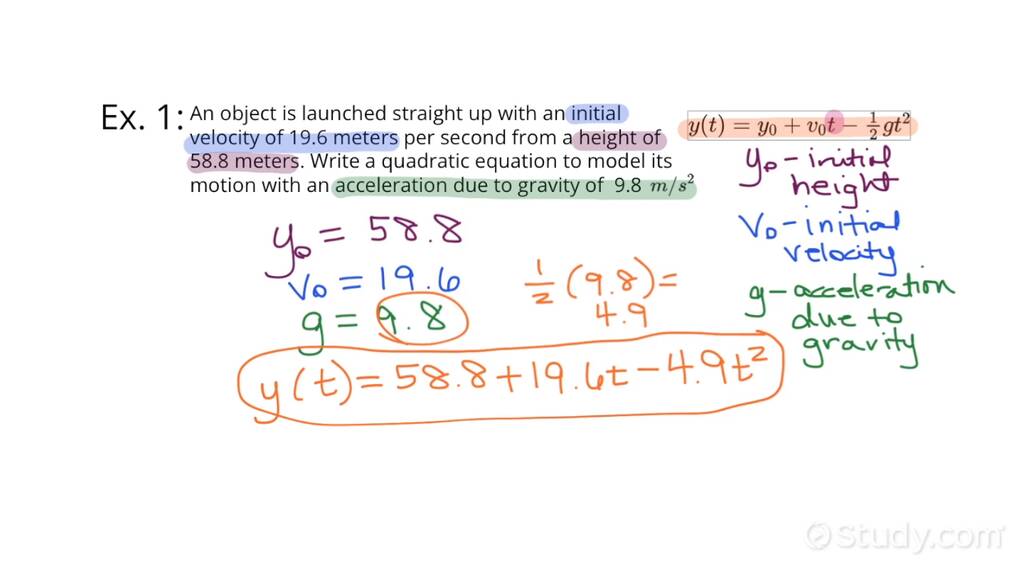 How To Construct A Quadratic Function To Model The Motion Of An Object Under The Force Of
