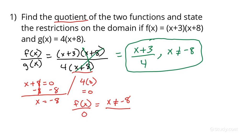 Finding The Quotient Of 2 Functions Algebra Study