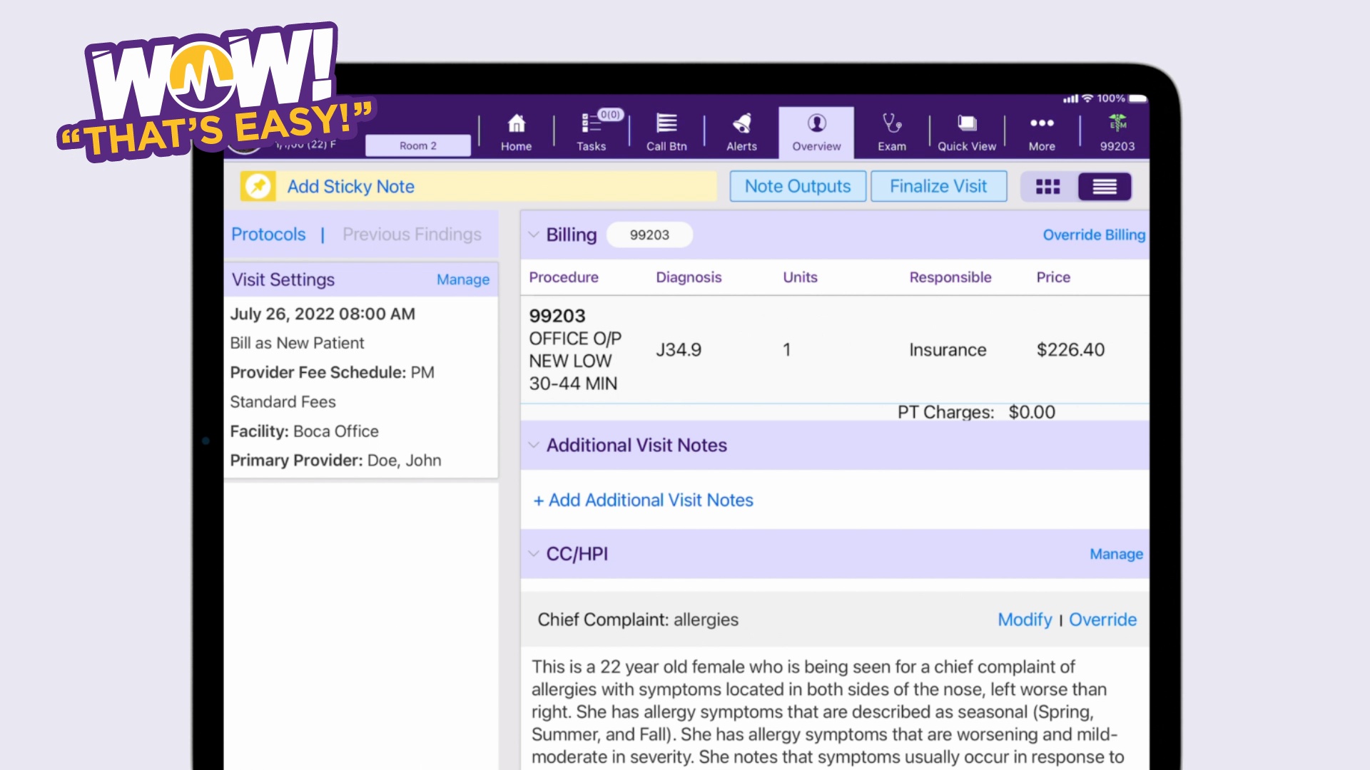 Tap-And-Go Clinical Notes for Allergists