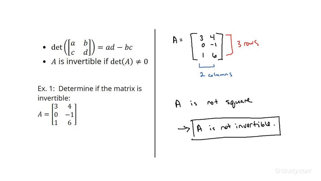 How to Determine if a Matrix is invertible | Precalculus | Study.com