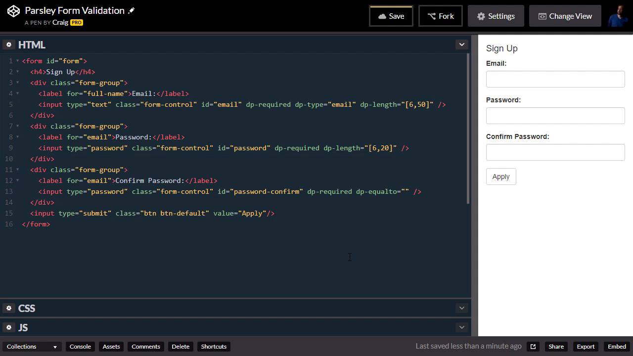 Form Validation With Parsley - Comparing Values