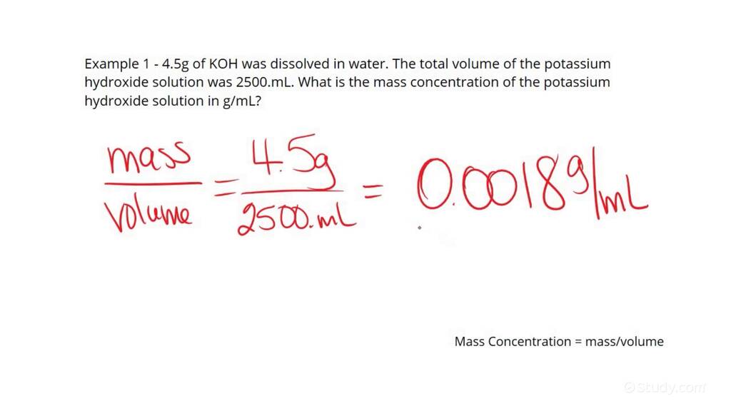 How to Calculate Mass Concentration | Chemistry | Study.com