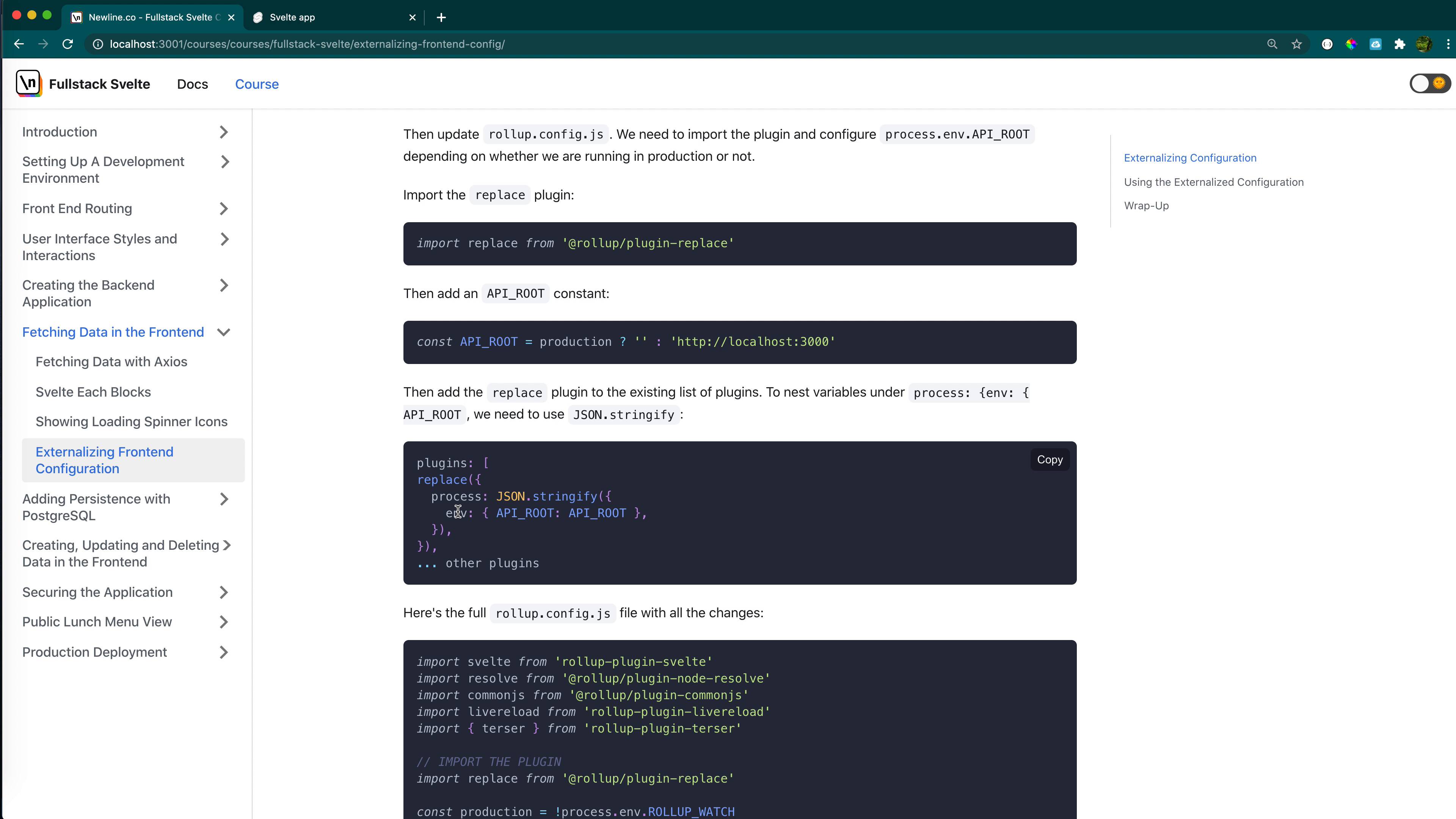 Externalizing Frontend Configuration - Fullstack Svelte | newline