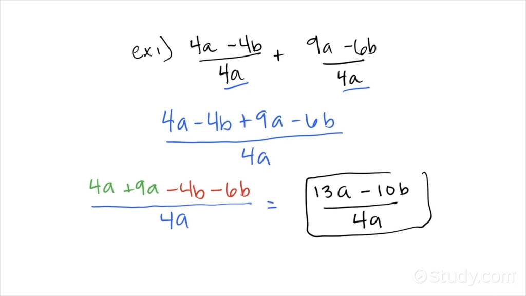 Adding Rational Expressions With Common Denominators And Binomial