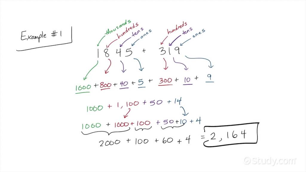 Adding Whole Numbers Using Their Place Values | Math | Study.com
