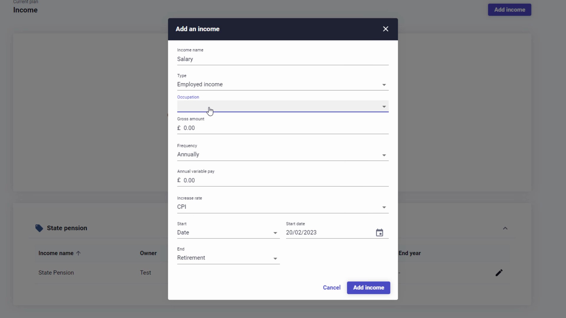 How to add Income within EVPro Goal