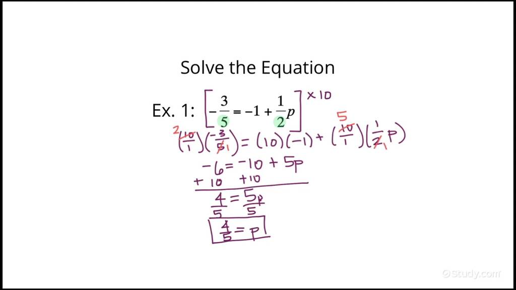 Solving A 2 Step Equation With Signed Fractions Algebra Study