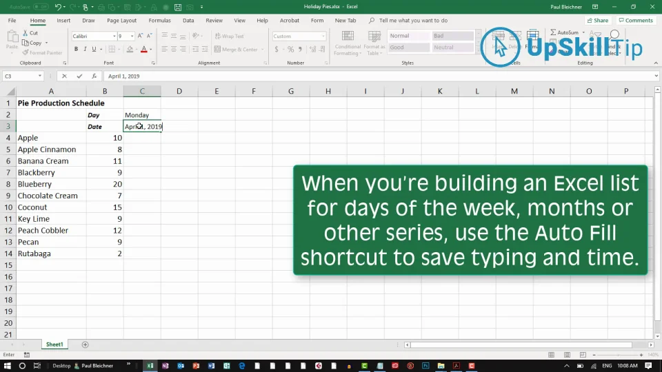 The Excel shortcut to Auto Filling cells is fast