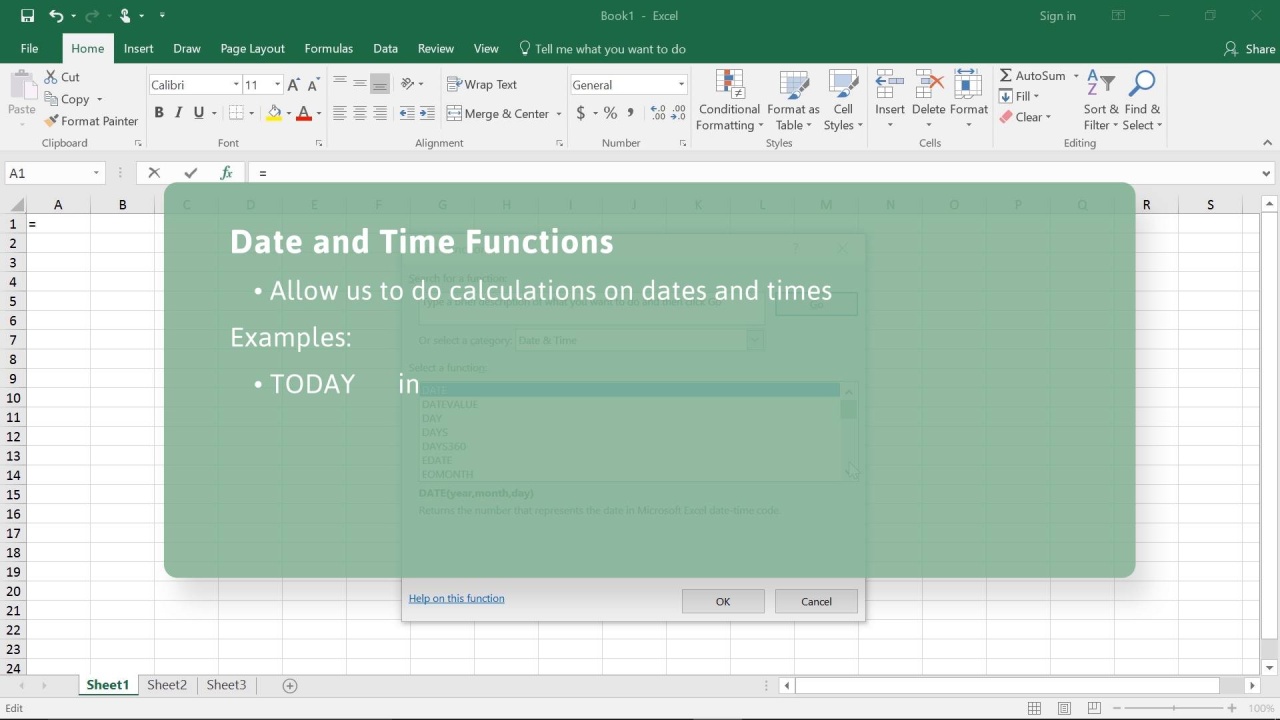Date and Time Functions - Excel & Data Analysis