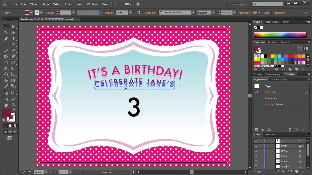 Invitation Design in Adobe Illustrator - Applying the Type 1