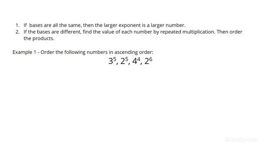 How to Order Numbers with Positive Exponents | Chemistry | Study.com