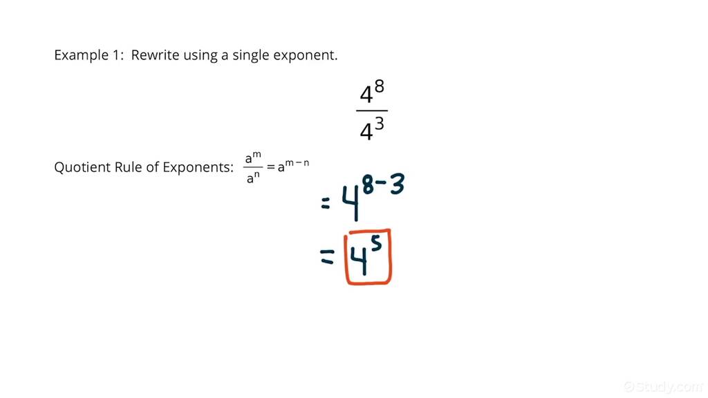 Using the Quotient Rule with Positive Exponents and a Whole Number Base ...