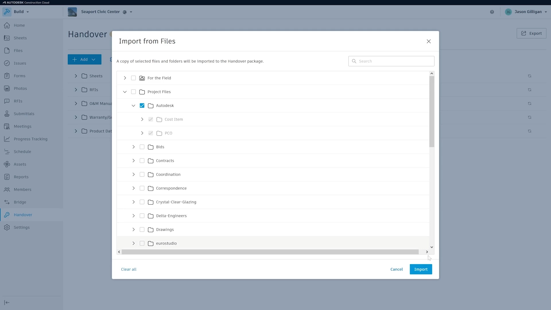 Construction Handover Beta - Importing documents