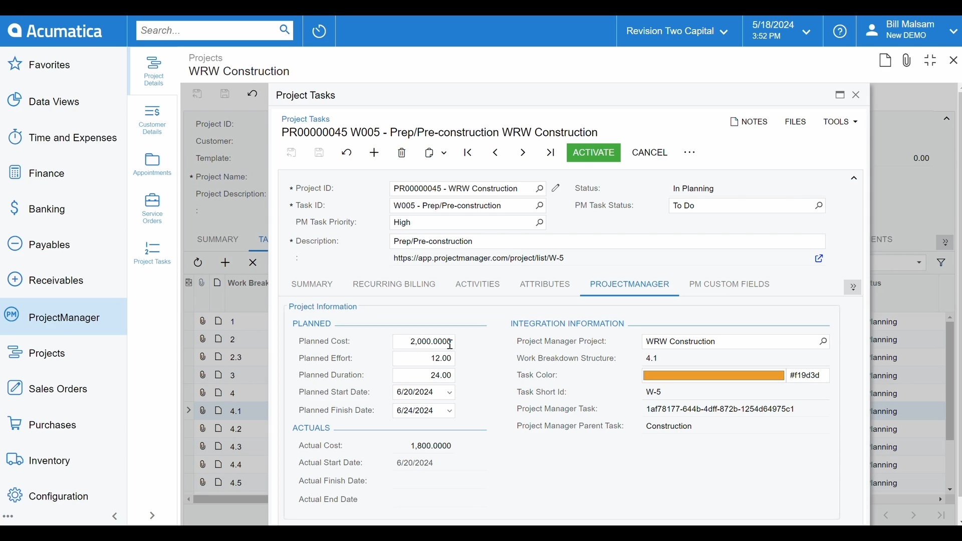 ProjectManager + Acumatica - ProjectManager