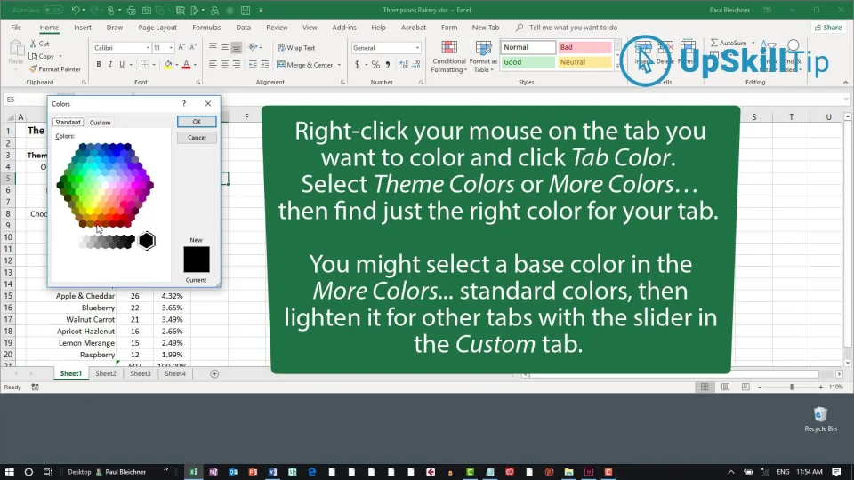 Quickly format Excel tab colors