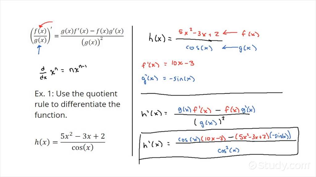 Differentiating The Quotient Of Two Differentiable Functions Using The