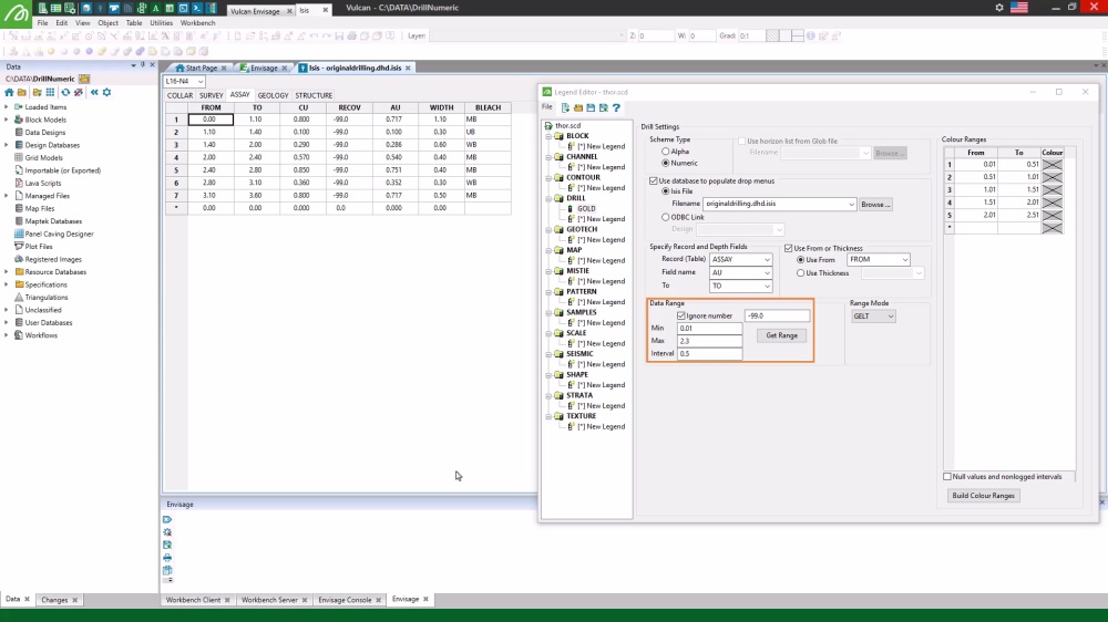 Maptek - How to build a numeric drillhole legend in Vulcan
