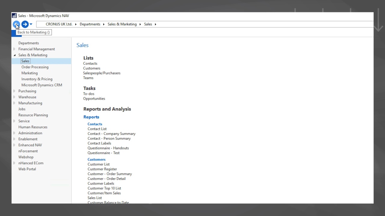 Dynamics NAV - Back Button