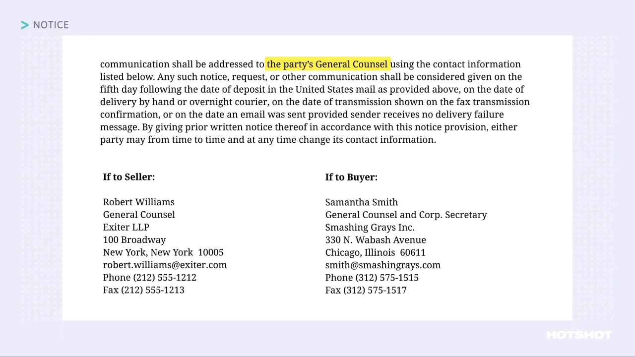 Notice - Commercial Provisions