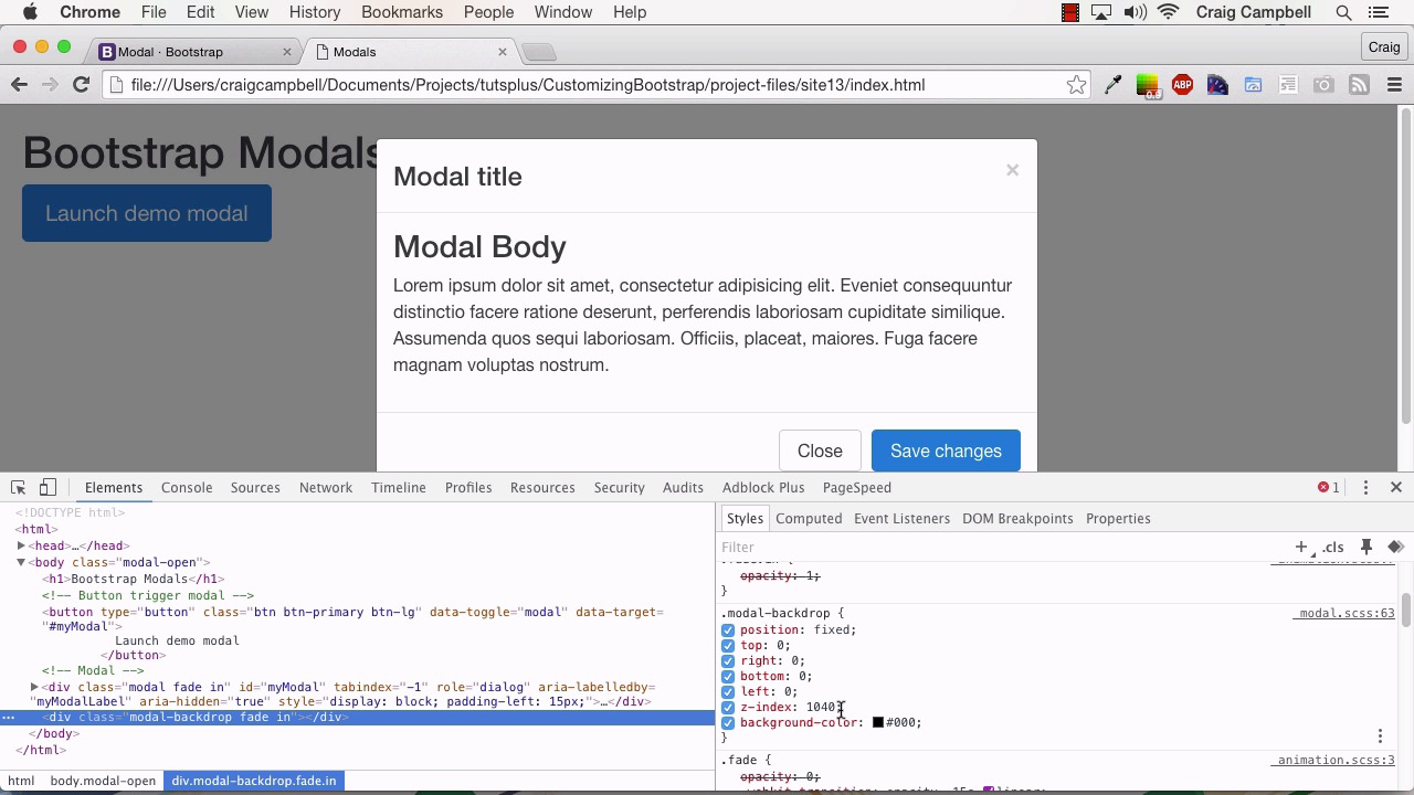 Customizing Bootstrap Components - Recoloring the Backdrop