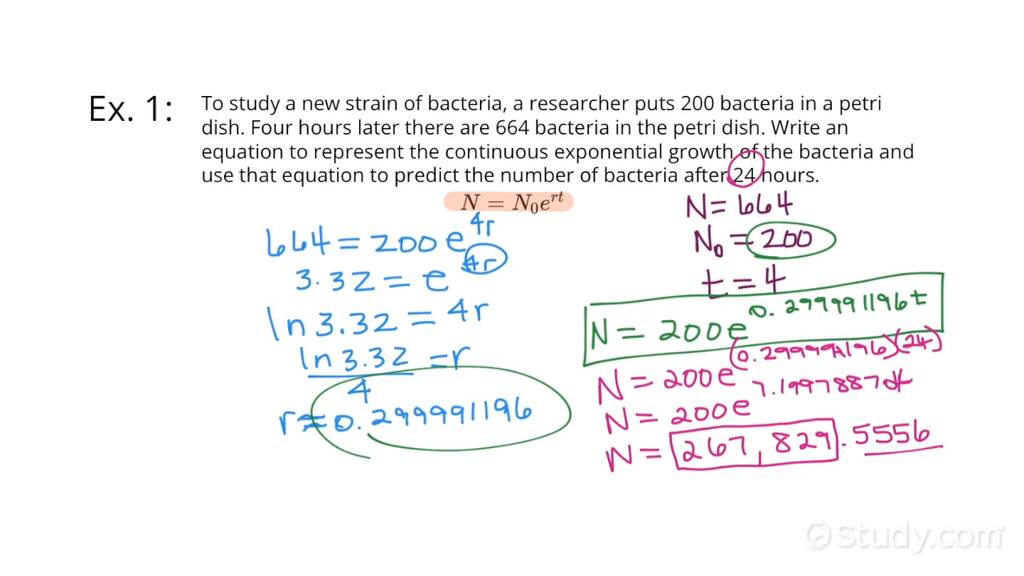 Writing and Evaluating a Function Modeling Continuous Exponential Growth or Decay Given Two ...