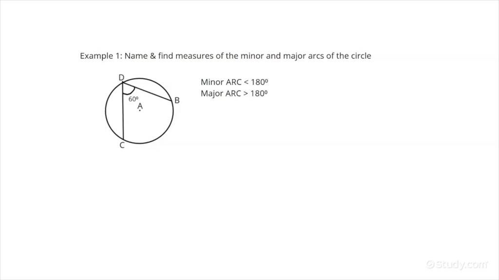 Naming & Finding Measures of Arcs of a Circle | Geometry | Study.com