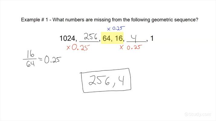 How to Find Missing Numbers in Geometric Sequences | Math | Study.com