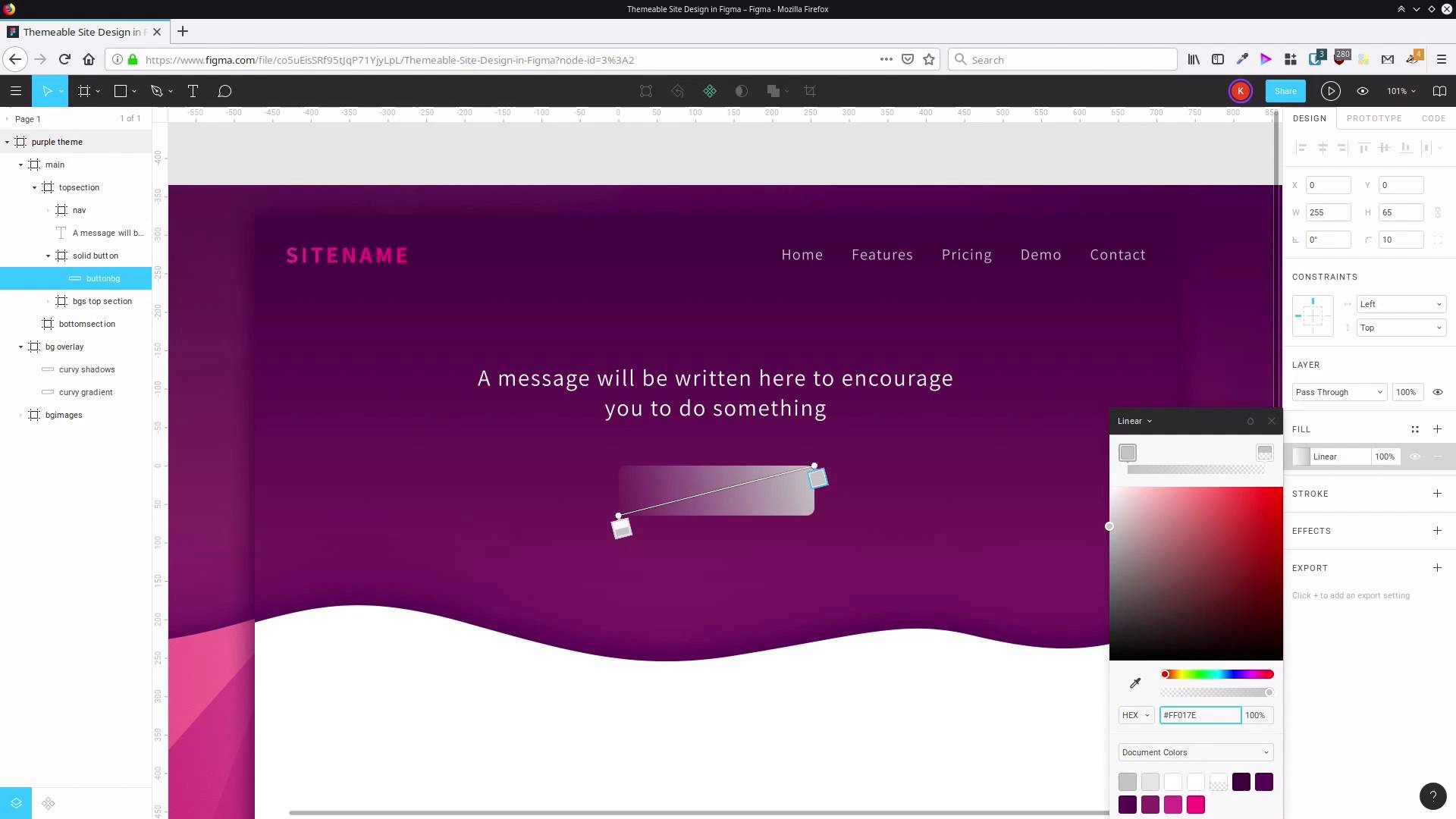 Create a Themeable Site Design in Figma - Add the Top Section Text and Button