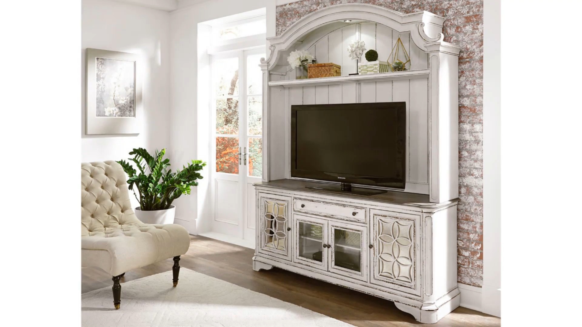 Magnolia Manor 2 Piece Entertainment Center White Home Furniture Plus Bedding