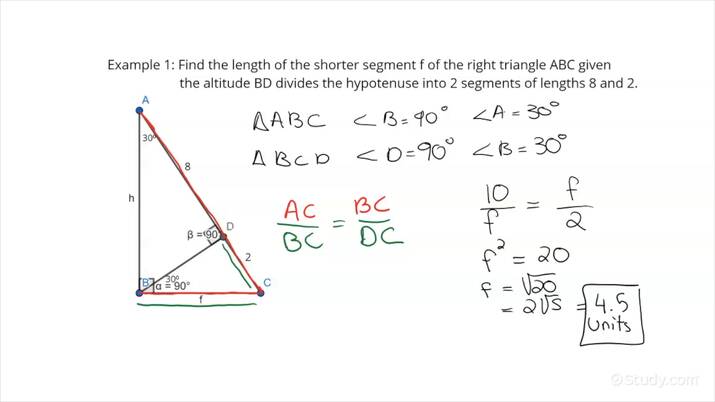 Using Similarity & Altitudes in Right Triangles to Solve for Side Length Given Some Side Lengths ...