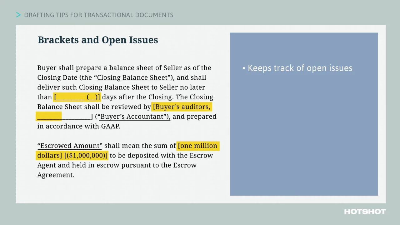 Drafting Tips for Transactional Documents - M&A Basics