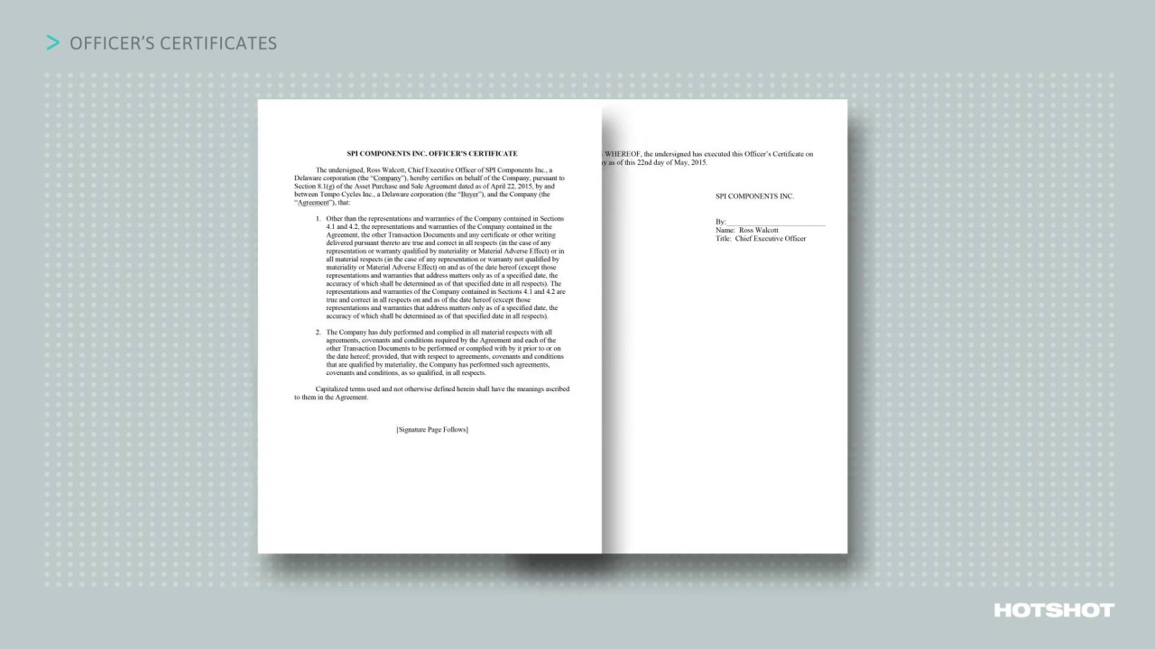 Officer's Certificates - M&A Basics