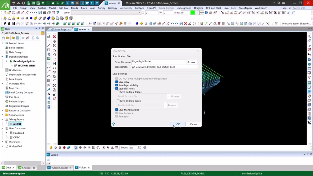 Maptek - How to Save Screen and Load Screen in Vulcan