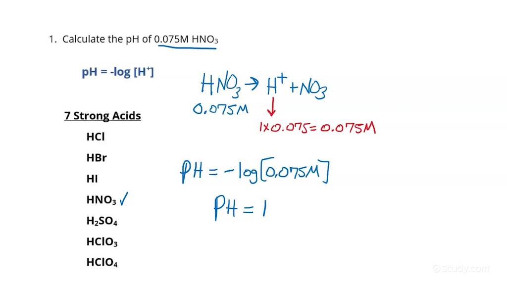 How to Calculate the pH of a Strong Acid Solution | Chemistry | Study.com